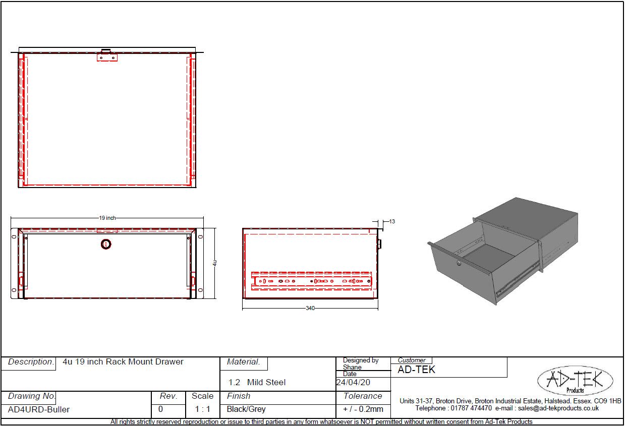 AD-TEK (Network-Cabs) 4U 19 inch Rack Mount Drawer - 340mm Deep - Grey ...