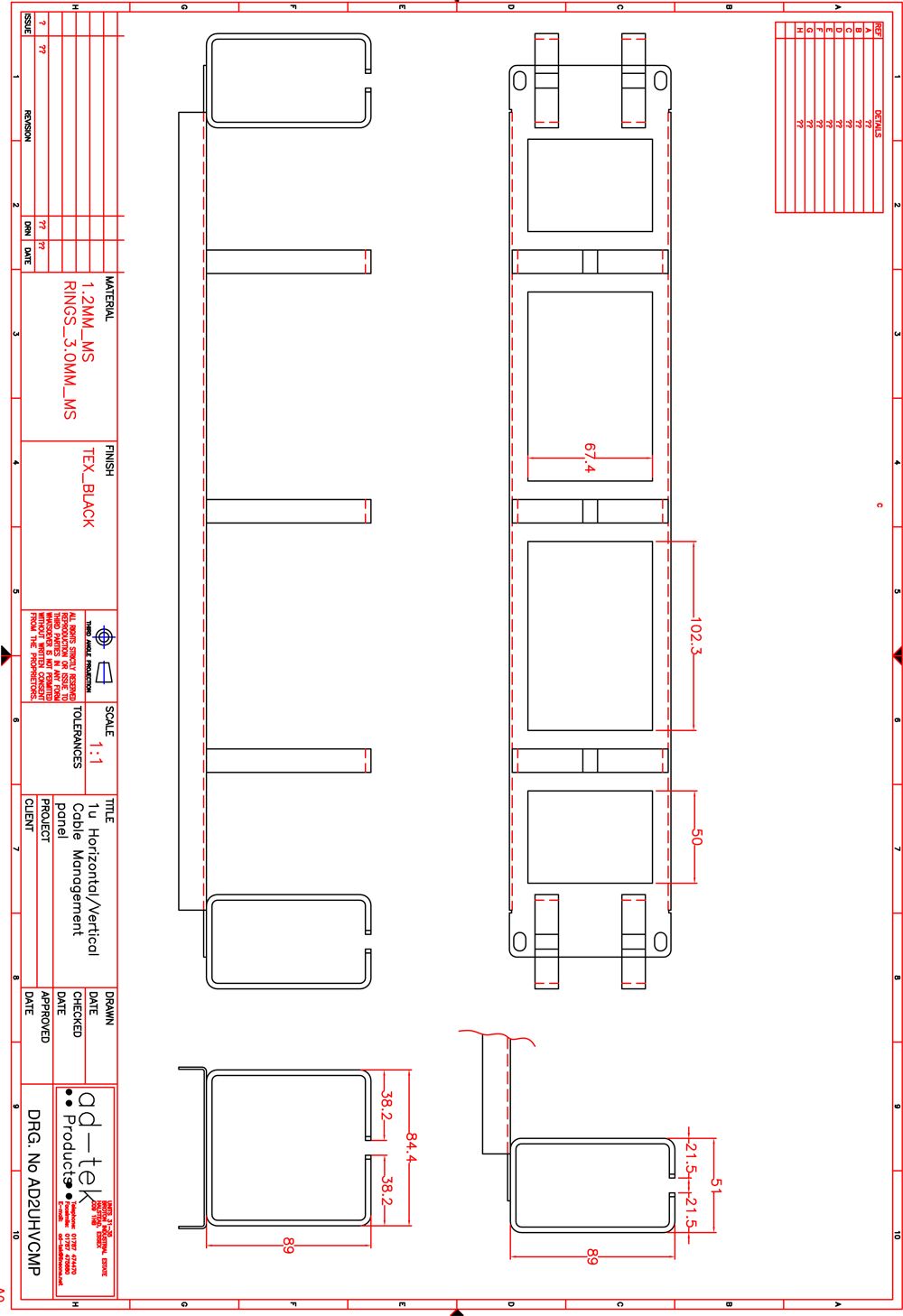 AD-TEK (Network-Cabs) 2U 7 Ring Horizontal/Vertical Cable Management ...