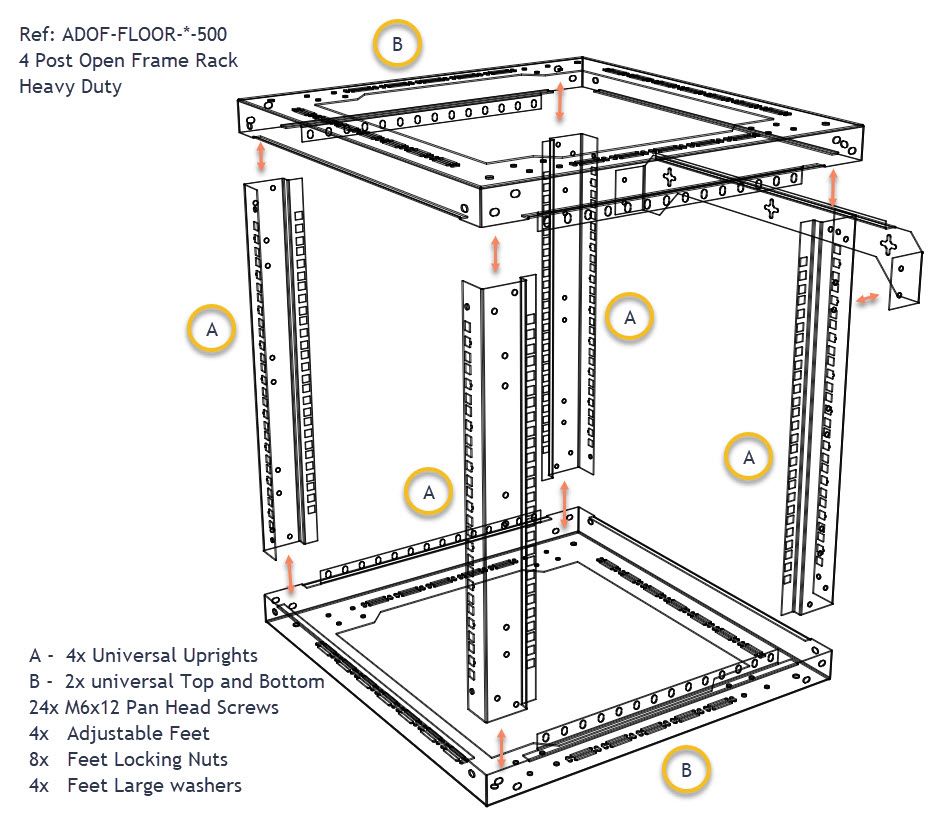 AD-TEK (Network-Cabs) 24u 4 Post Open Frame Rack - 19 inch - Heavy Duty ...
